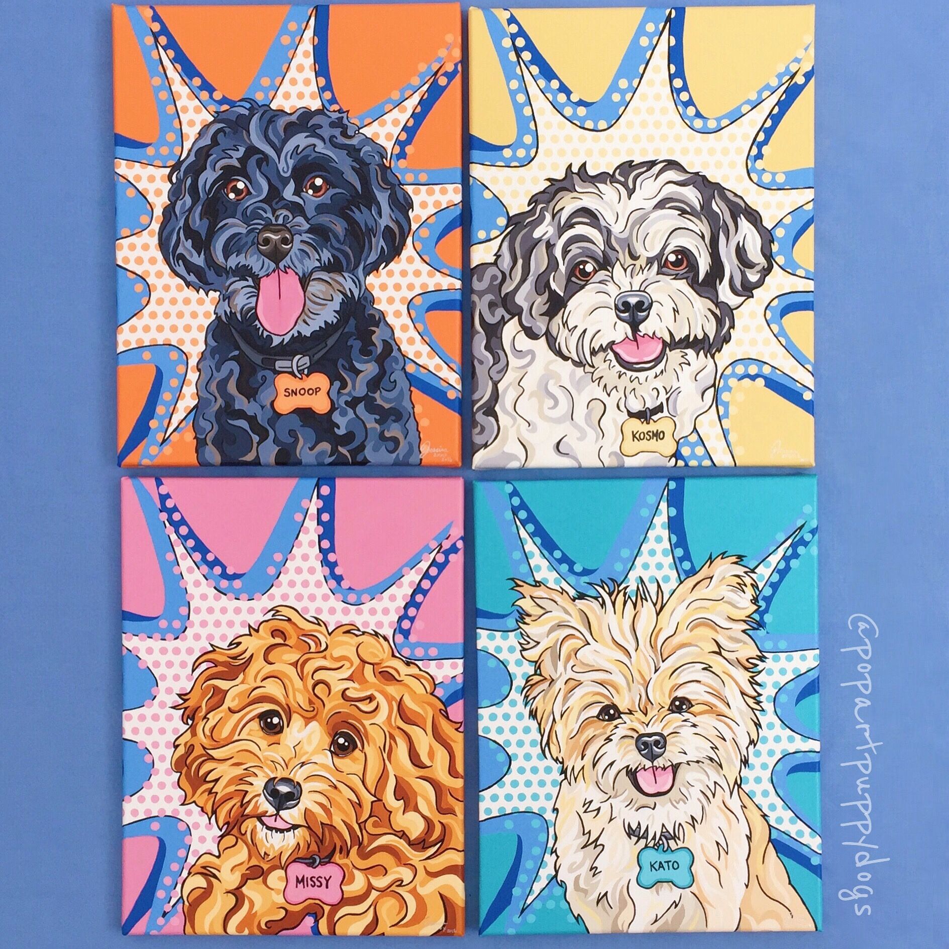 Hand Painted Pet Portraits | Pop Art Puppy Dogs