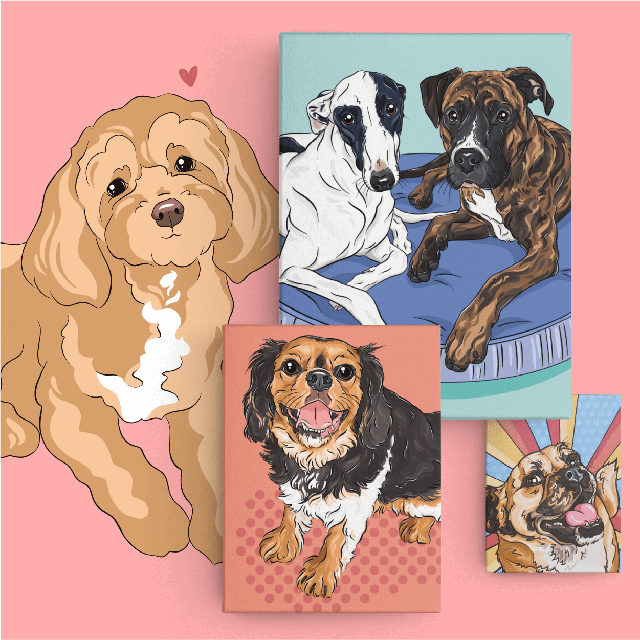 Custom Pet Portraits | Pop Art Puppy Dogs